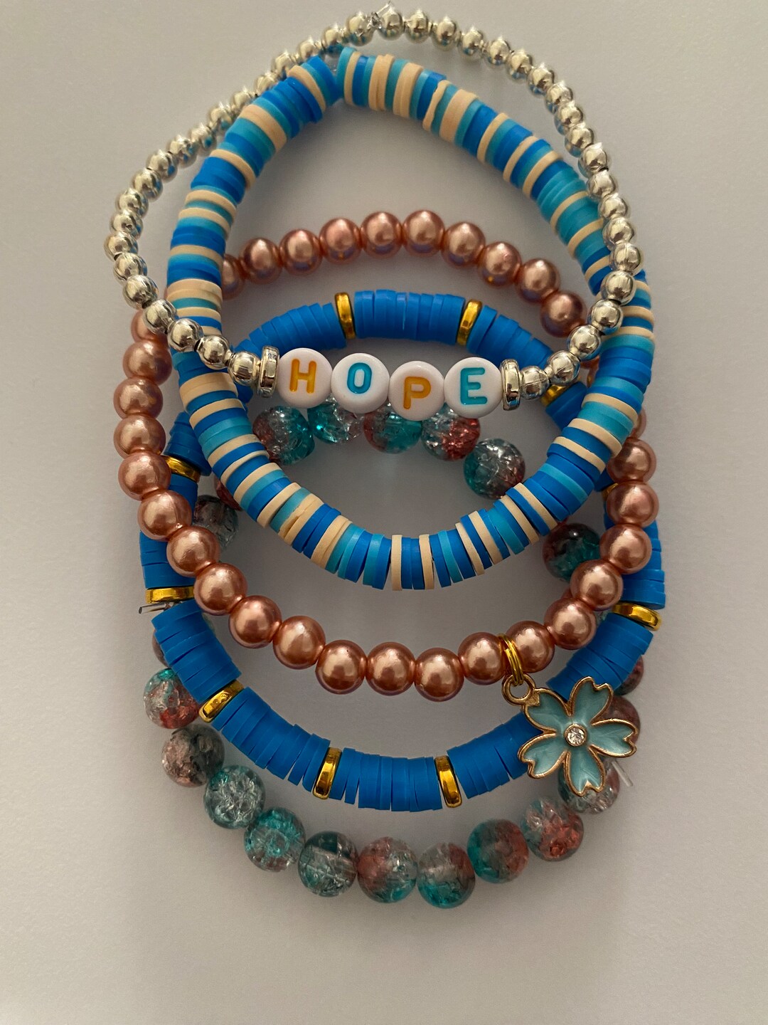 Blue Flower Clay Bracelet Set, Preppy Bracelet, Cute Bracelet, Stylish ...