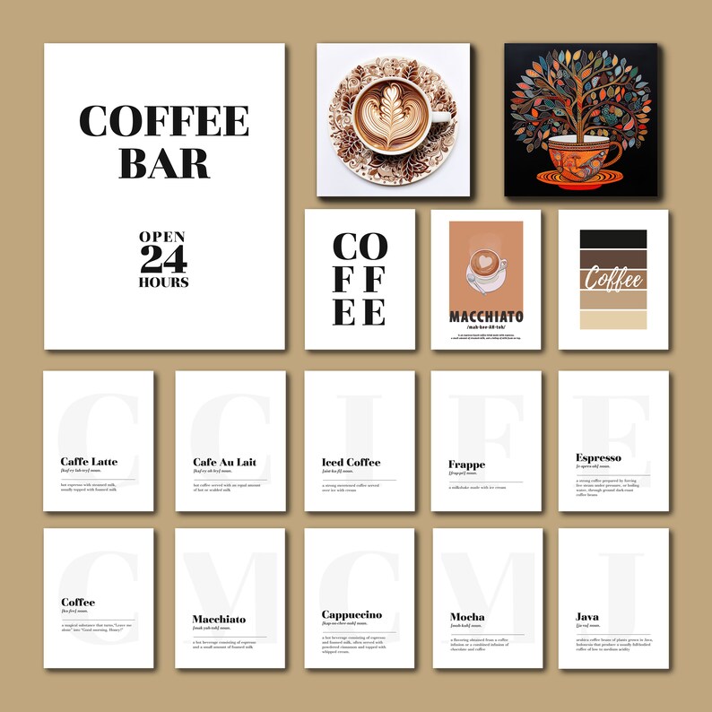Coffee Poster Coffee Bar Gallery Wall Set of 40 Prints Coffee Bar Sign ...