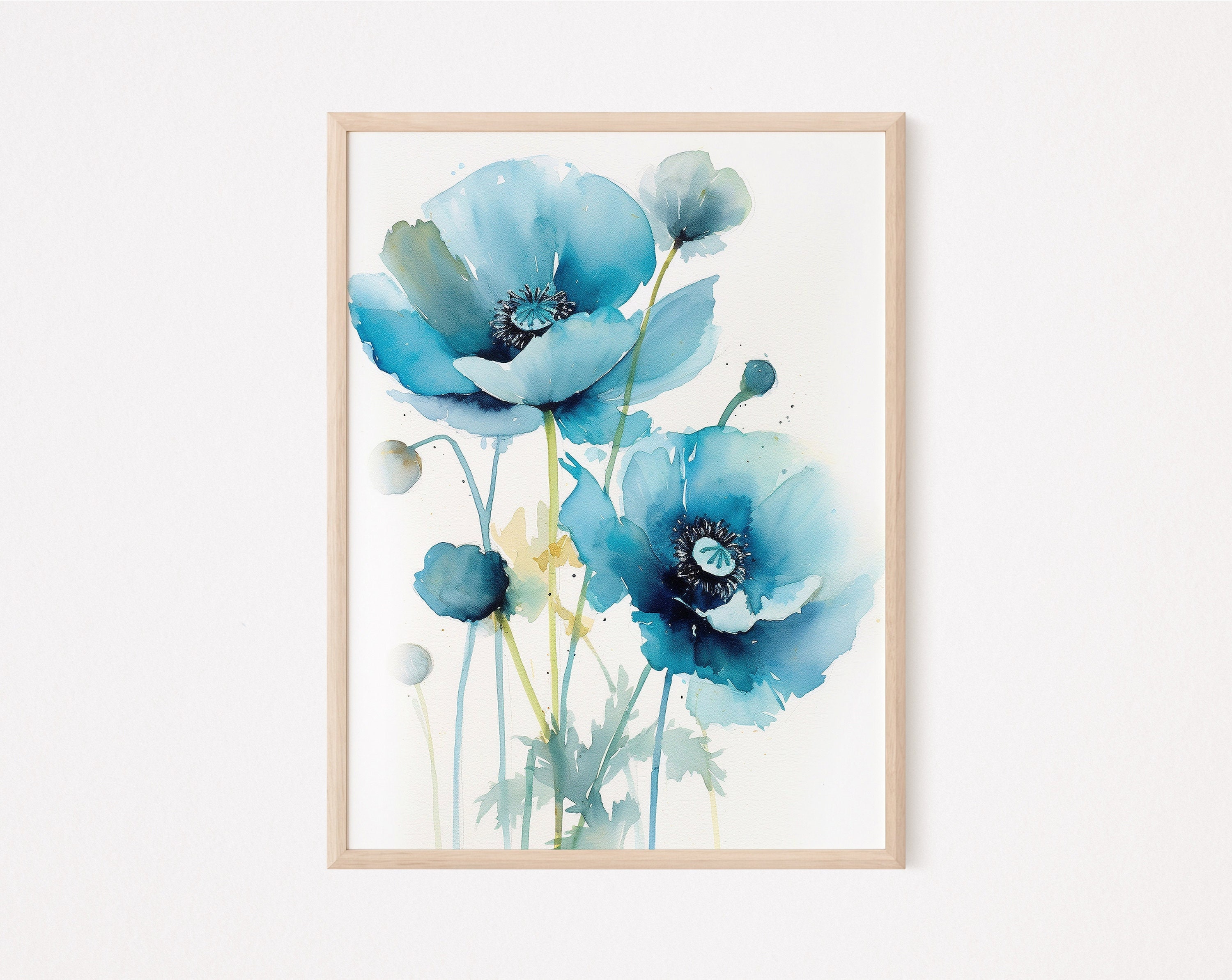 Teal Poppy Art | Watercolor Floral | Poppy Wall Art | Floral Decor ...