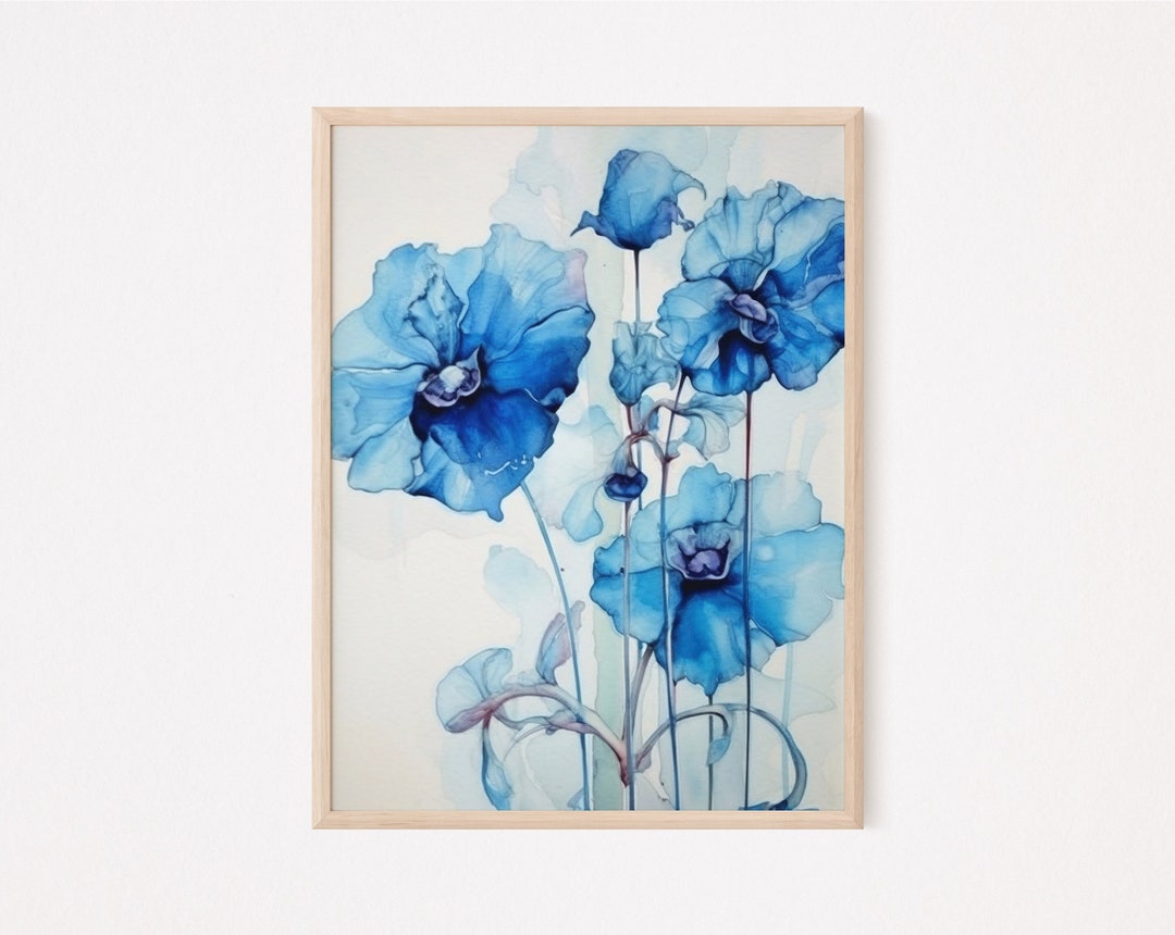 Poppy Decor | Blue Floral Art | Botanical Print | Nature Print | Flower ...