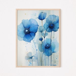 Blue Poppy Decor | Watercolor Floral | Botanical Art | Poppy Flower ...