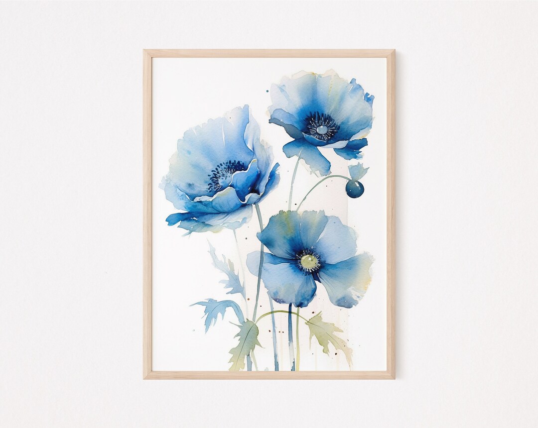 Watercolor Poppy | Blue Floral Print | Poppy Wall Decor | Botanical Art ...