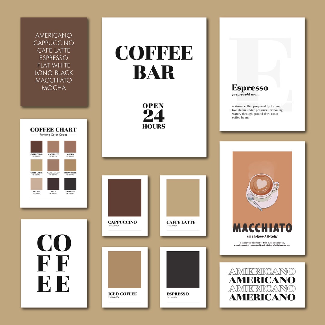 Coffee Poster Coffee Bar Gallery Wall Set of 40 Prints Coffee Bar Sign ...