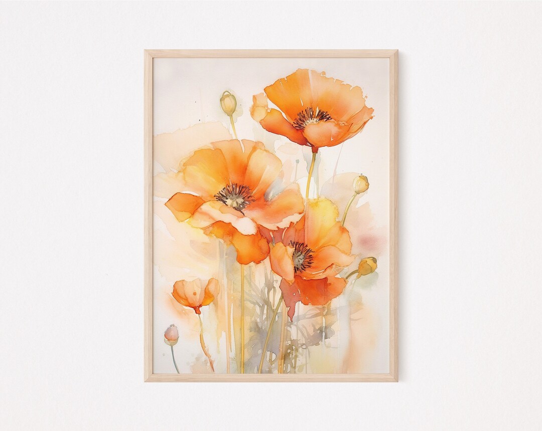 Orange Poppy Art Print: Watercolor Floral Elegance (digital Print) - Etsy