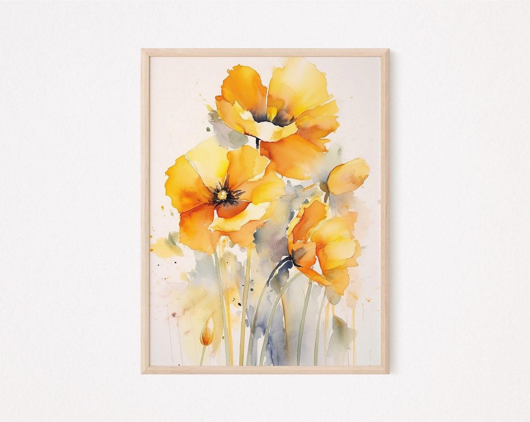 Yellow Poppy Art | Watercolor Floral | Poppy Wall Art | Floral Decor ...