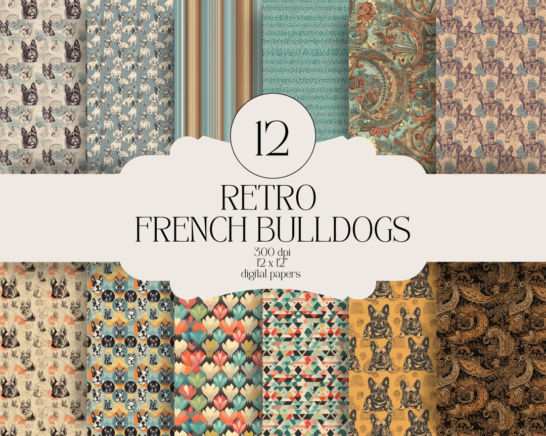 Retro French Bulldogs Digital Paper Bundle - Etsy