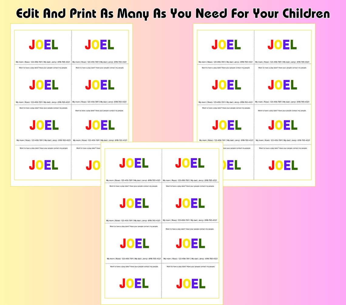 Kids Calling Card Template, Printable Play Date Card for Girl or Boy ...