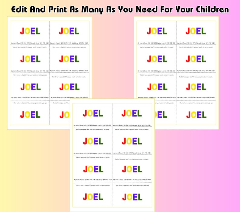 Kids Calling Card Template, Printable Play Date Card for Girl or Boy ...