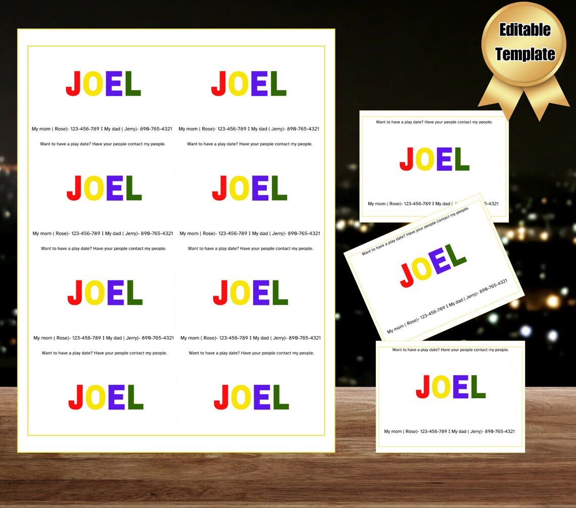 Kids Calling Card Template, Printable Play Date Card for Girl or Boy ...