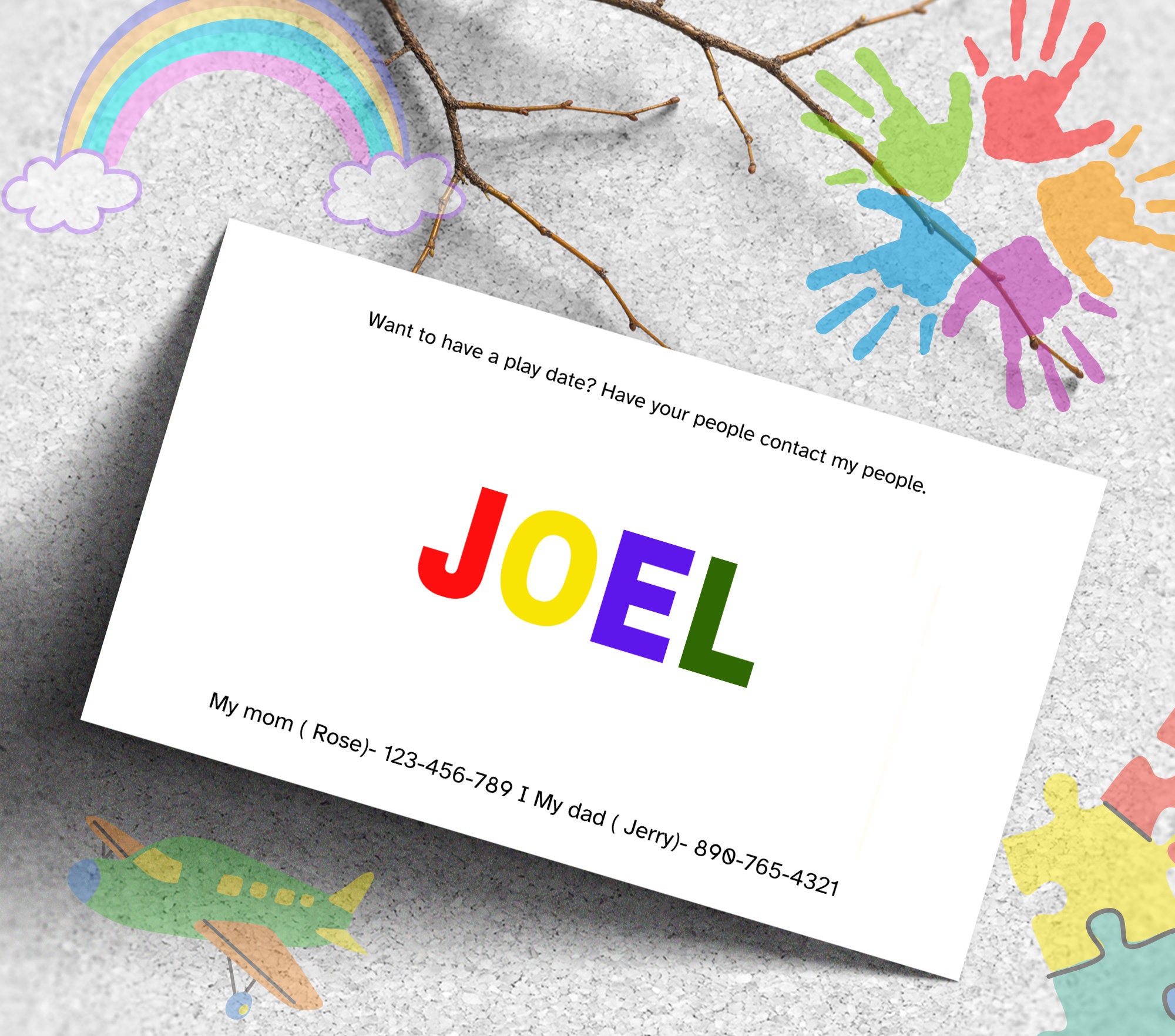 Kids Calling Card Template, Printable Play Date Card for Girl or Boy ...
