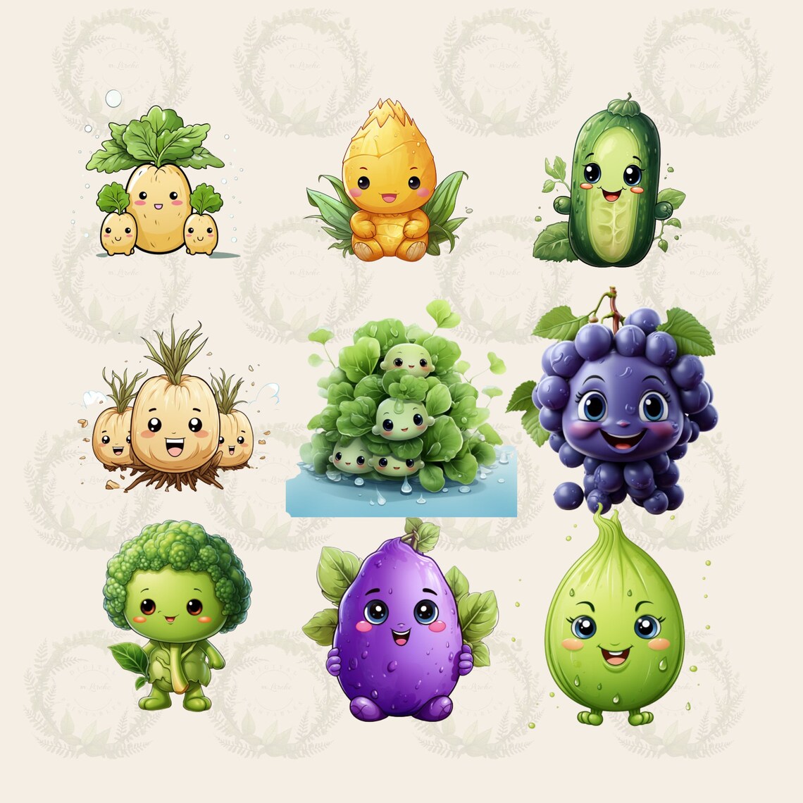 27 Cute Kawaii Vegetables Clipart Kawaii Food Bundle clipart Cute Vege ...