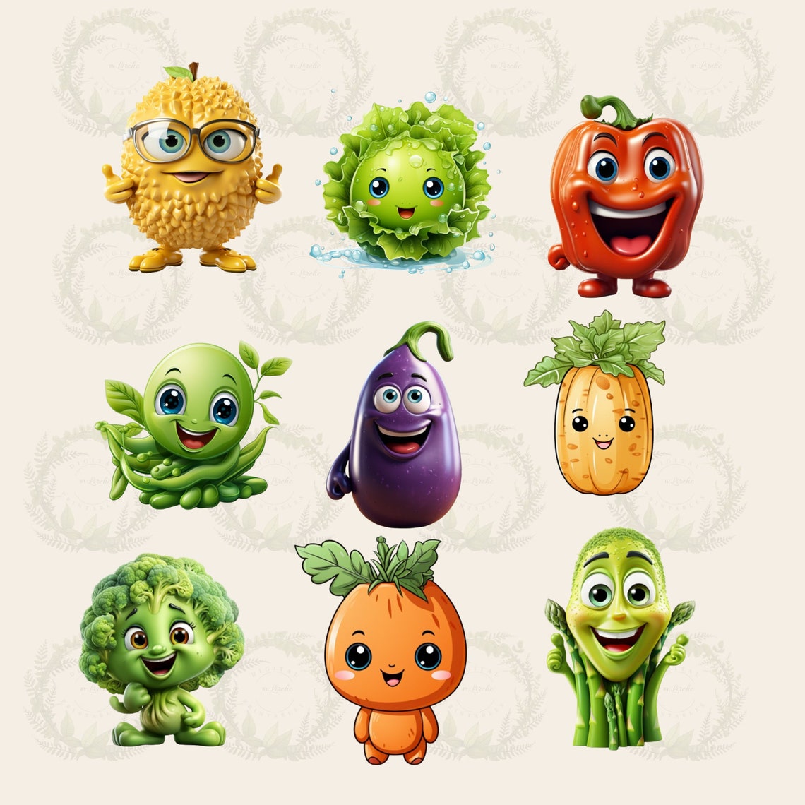 27 Cute Kawaii Vegetables Clipart - Kawaii Food Bundle -clipart - Cute ...