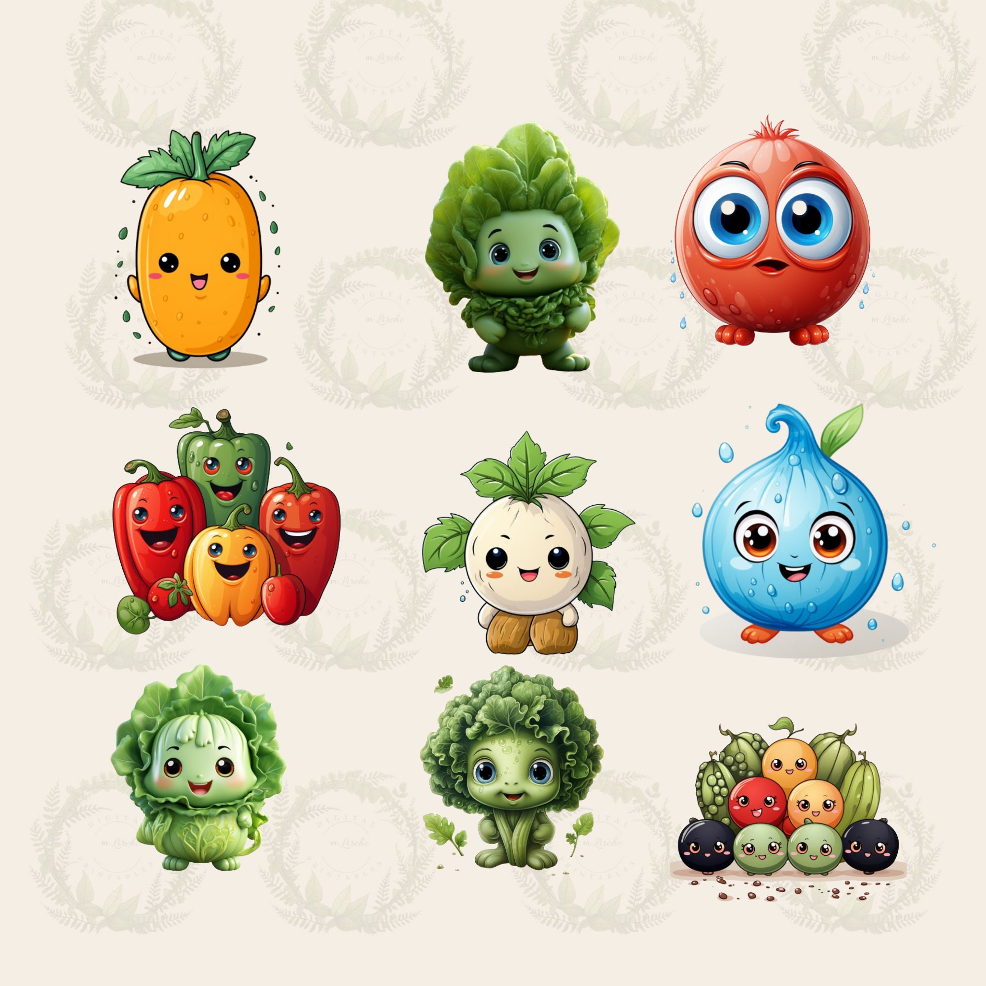 27 Cute Kawaii Vegetables Clipart - Kawaii Food Bundle -clipart - Cute ...