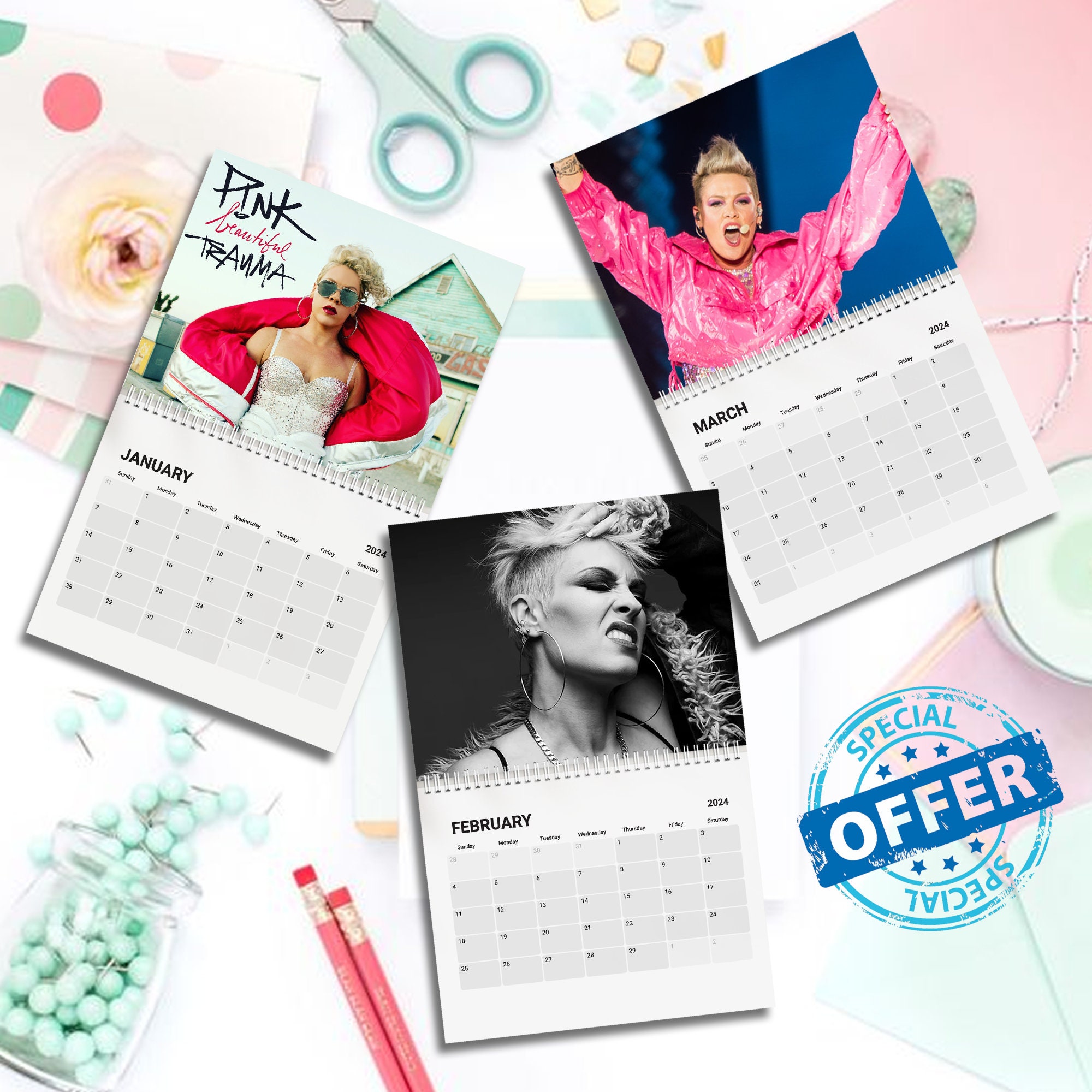 P!nk Pink Singer Summer Carnival 2024 Calendar,Pink Fan Lovers sold by ...