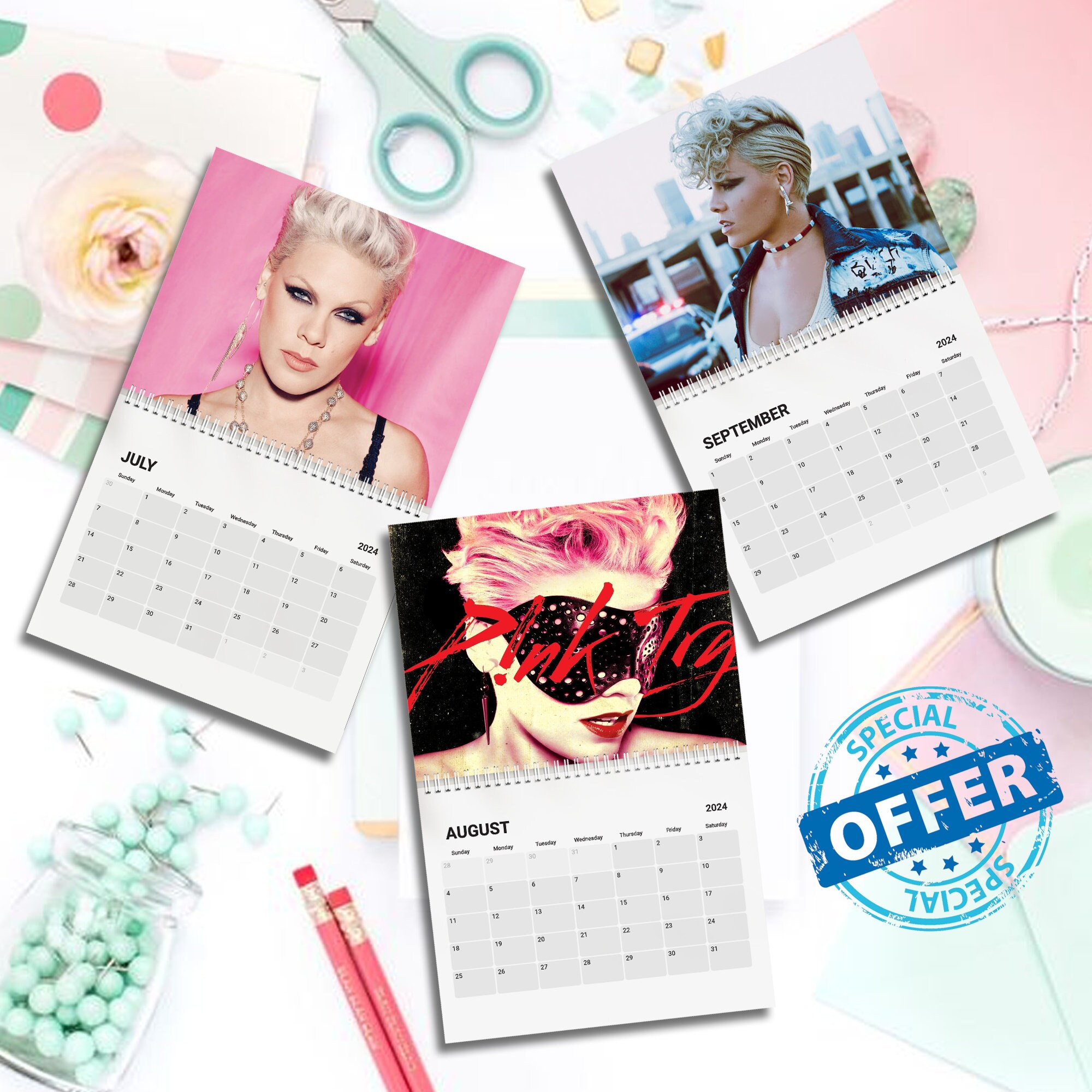 P!nk Pink Singer Summer Carnival 2024 Calendar,Pink Fan Lovers sold by ...