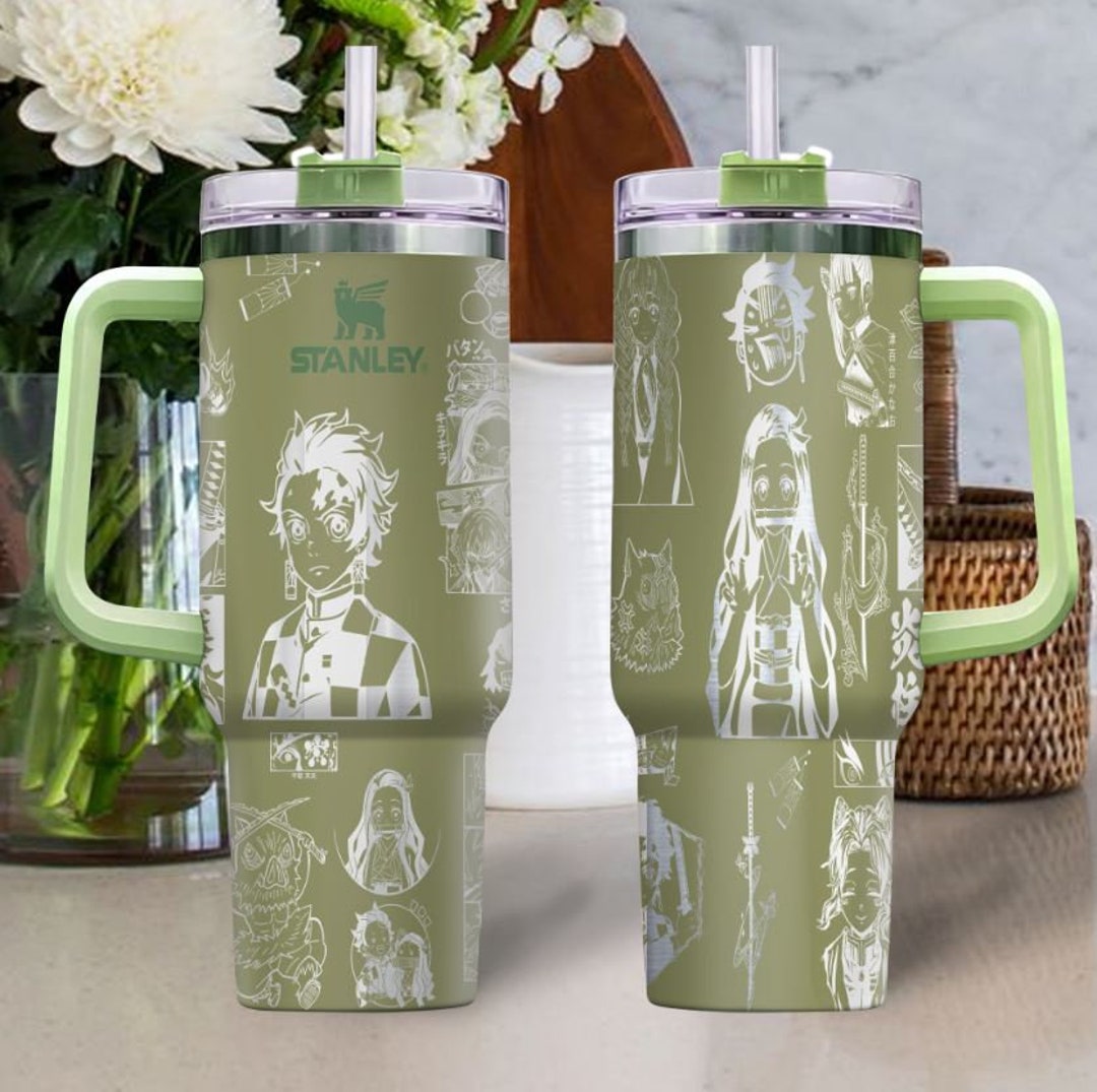 Demon Slayer Laser Engraved Tumbler With Straw, Minimalistic Anime Art ...