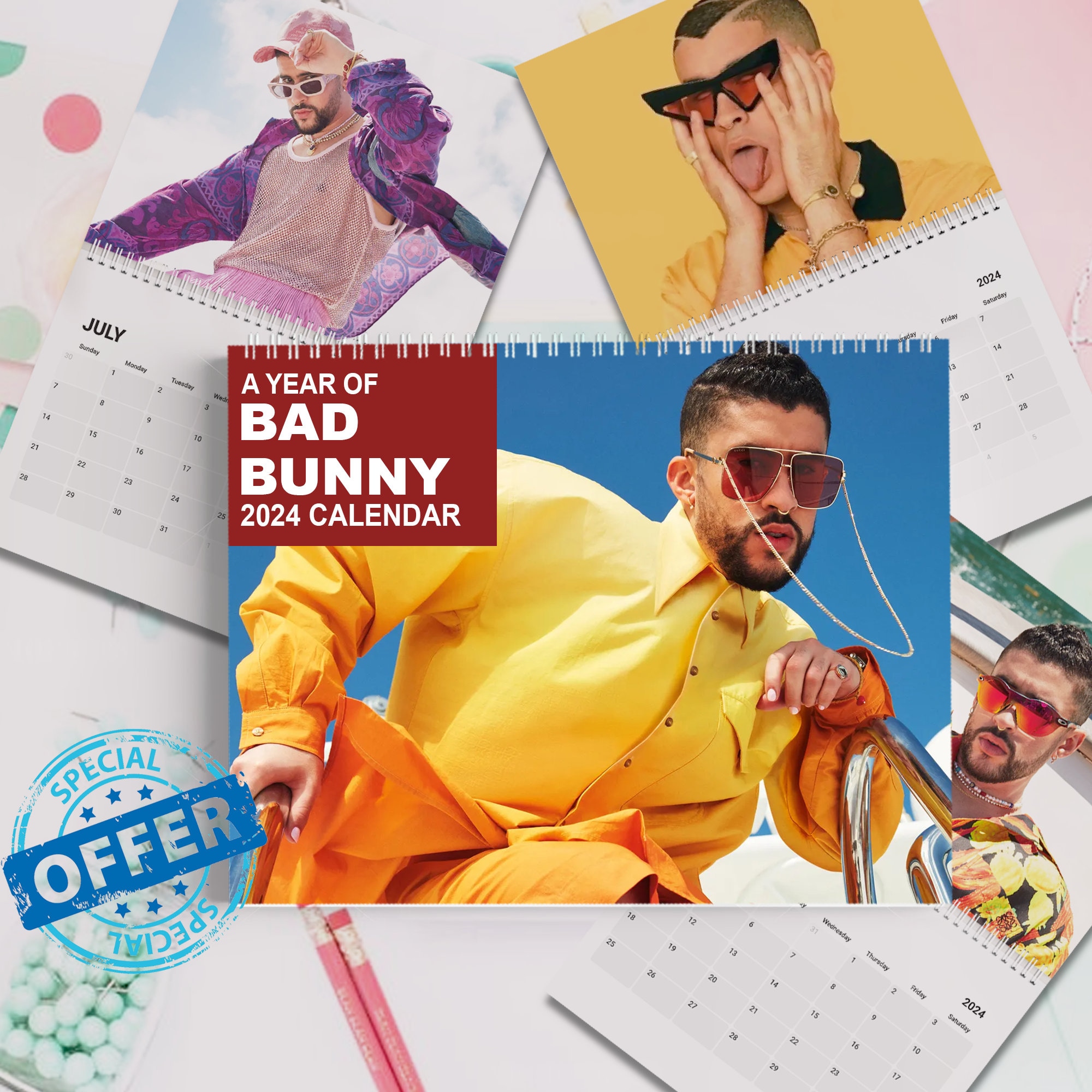 Bad Bunny Wall Calendar 2024, Bad Bunny 2024 Desk Calendar, Celebrity ...