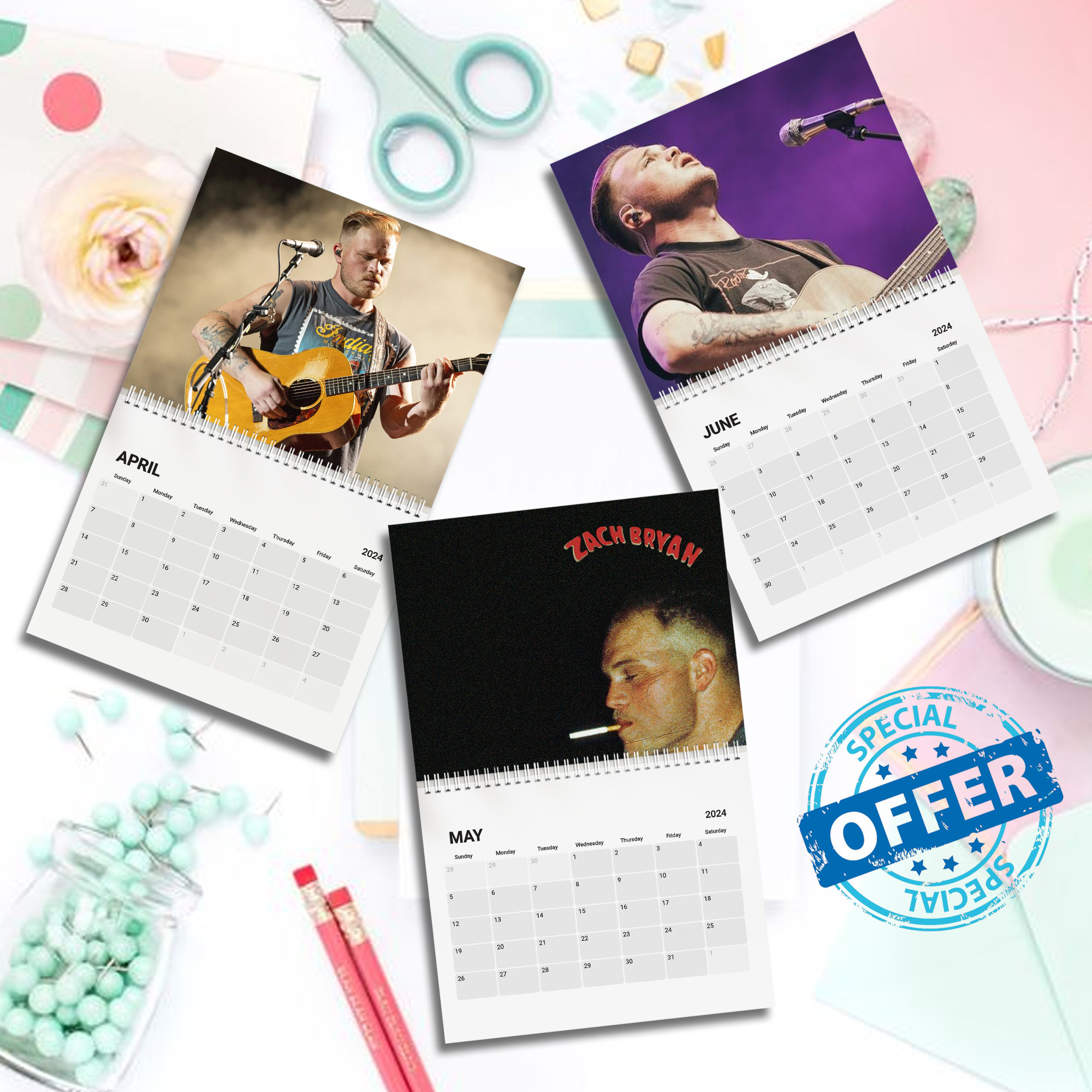 2024 Zach Bryan Wall Calendar, Zach Bryan Tour 2024 Wall Calendar sold ...