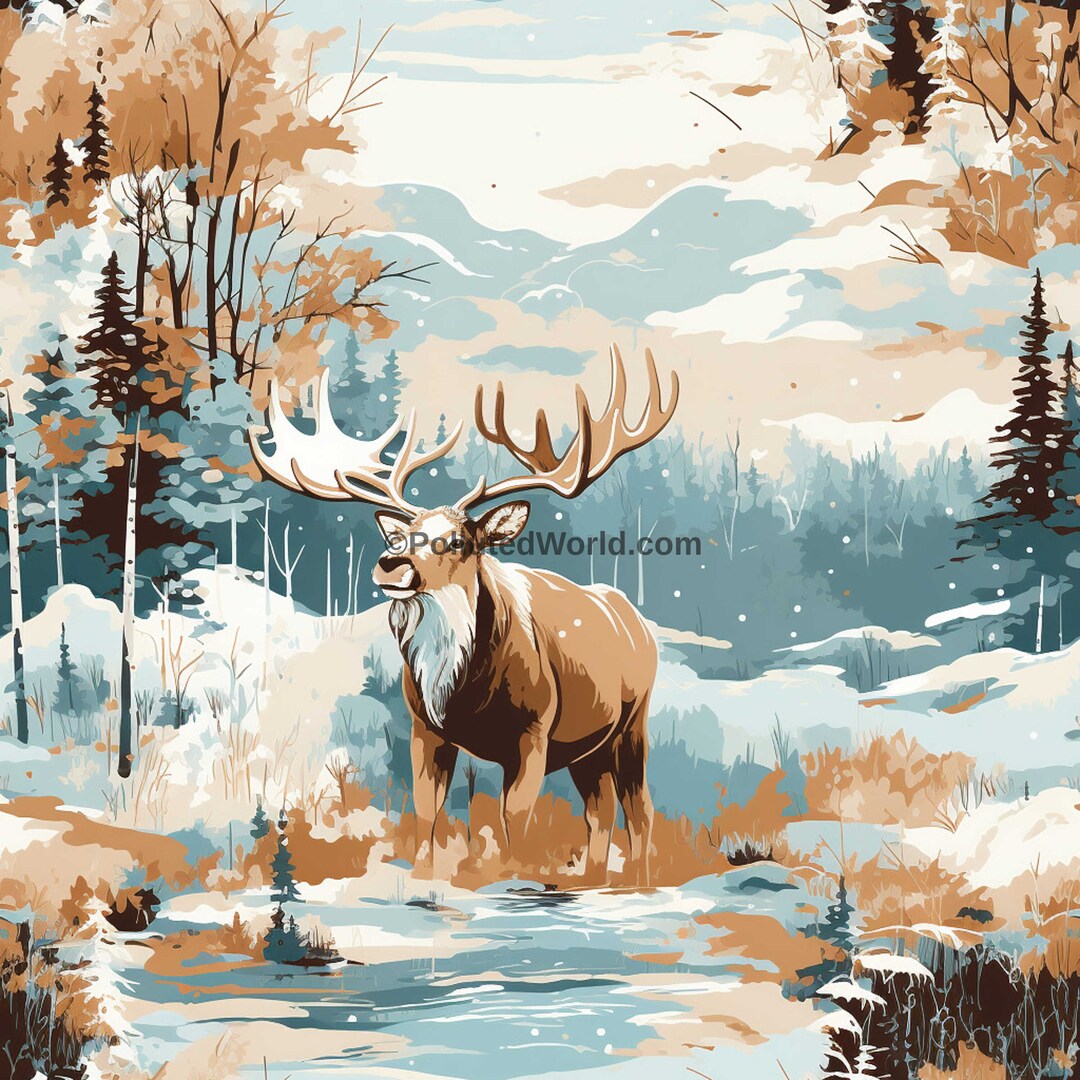 Majestic Moose 1 Seamless Pattern Seasonal Digital Paper Image - Etsy