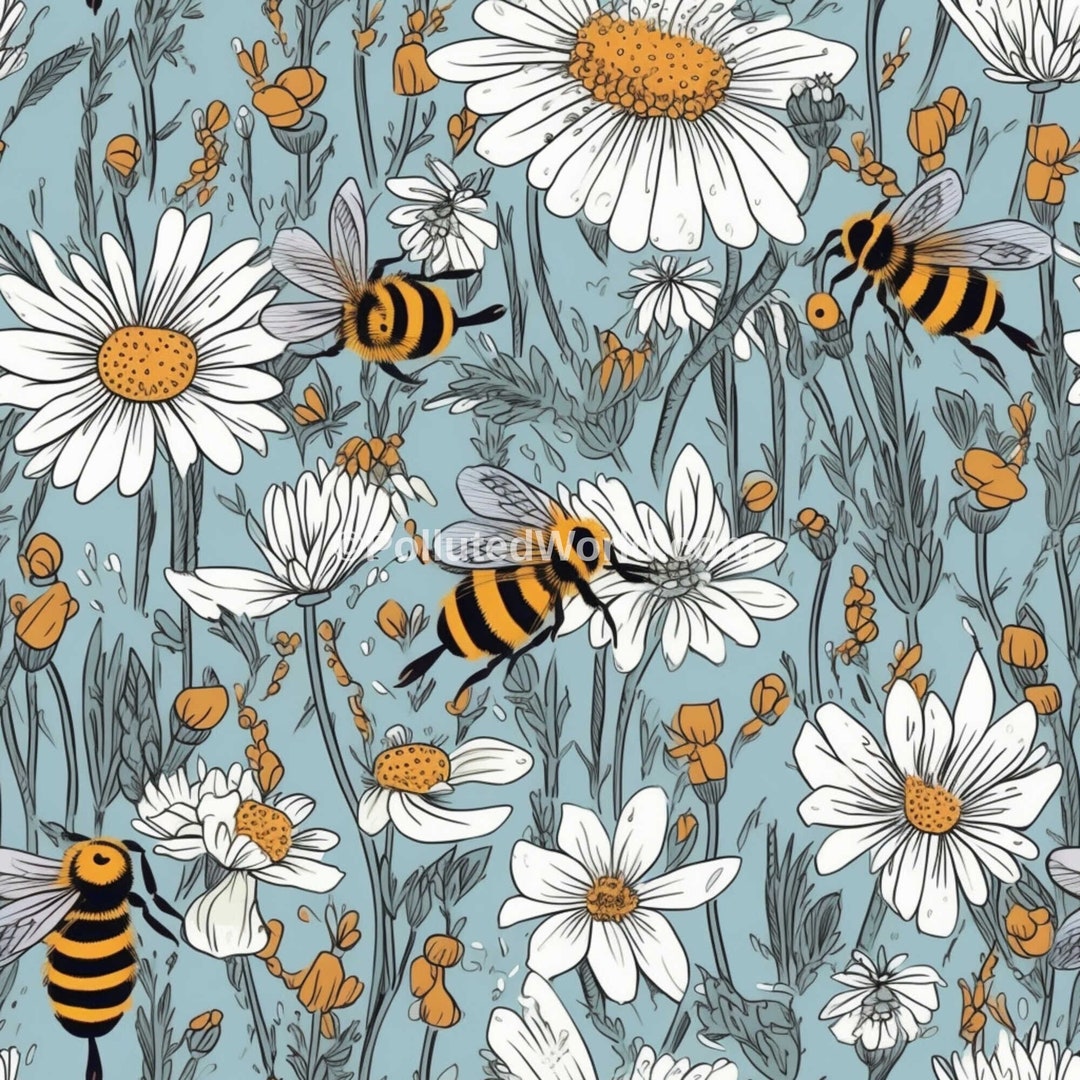 Floral Bee 1 Seamless Pattern Digital Paper Image - Etsy