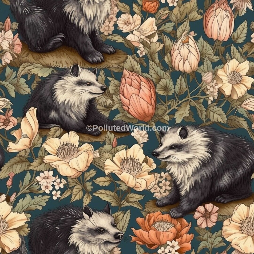 Floral Skunk Seamless Pattern Digital Paper Image - Etsy