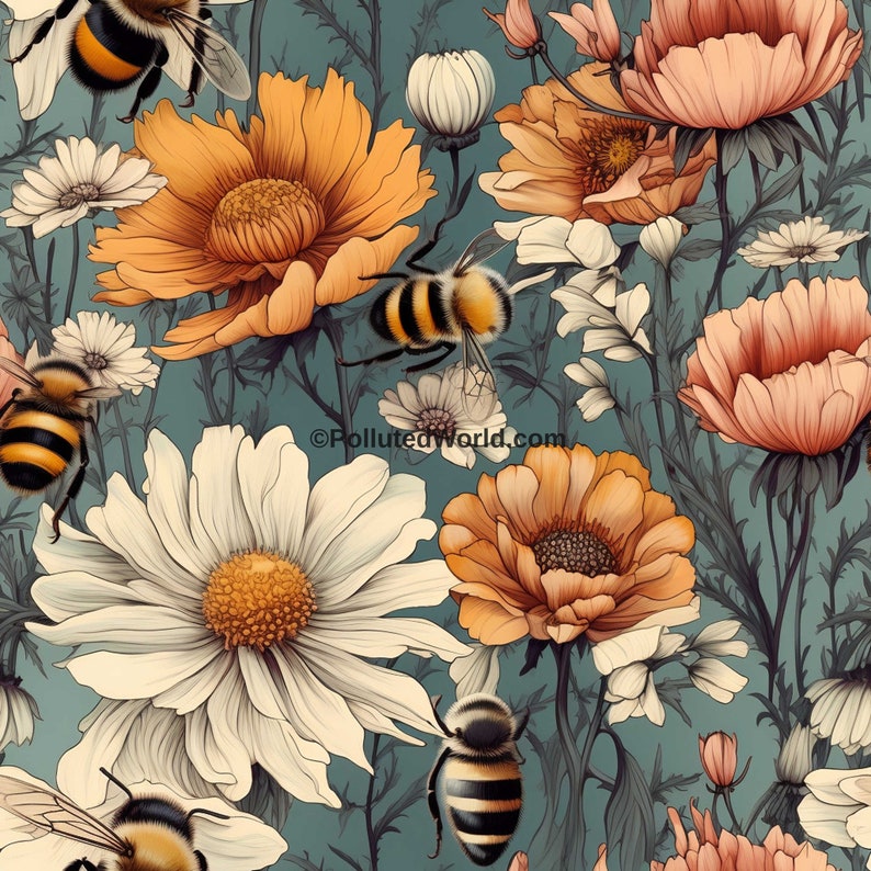 Floral Bee 20 Seamless Pattern Digital Paper Image 341_dpi - Etsy