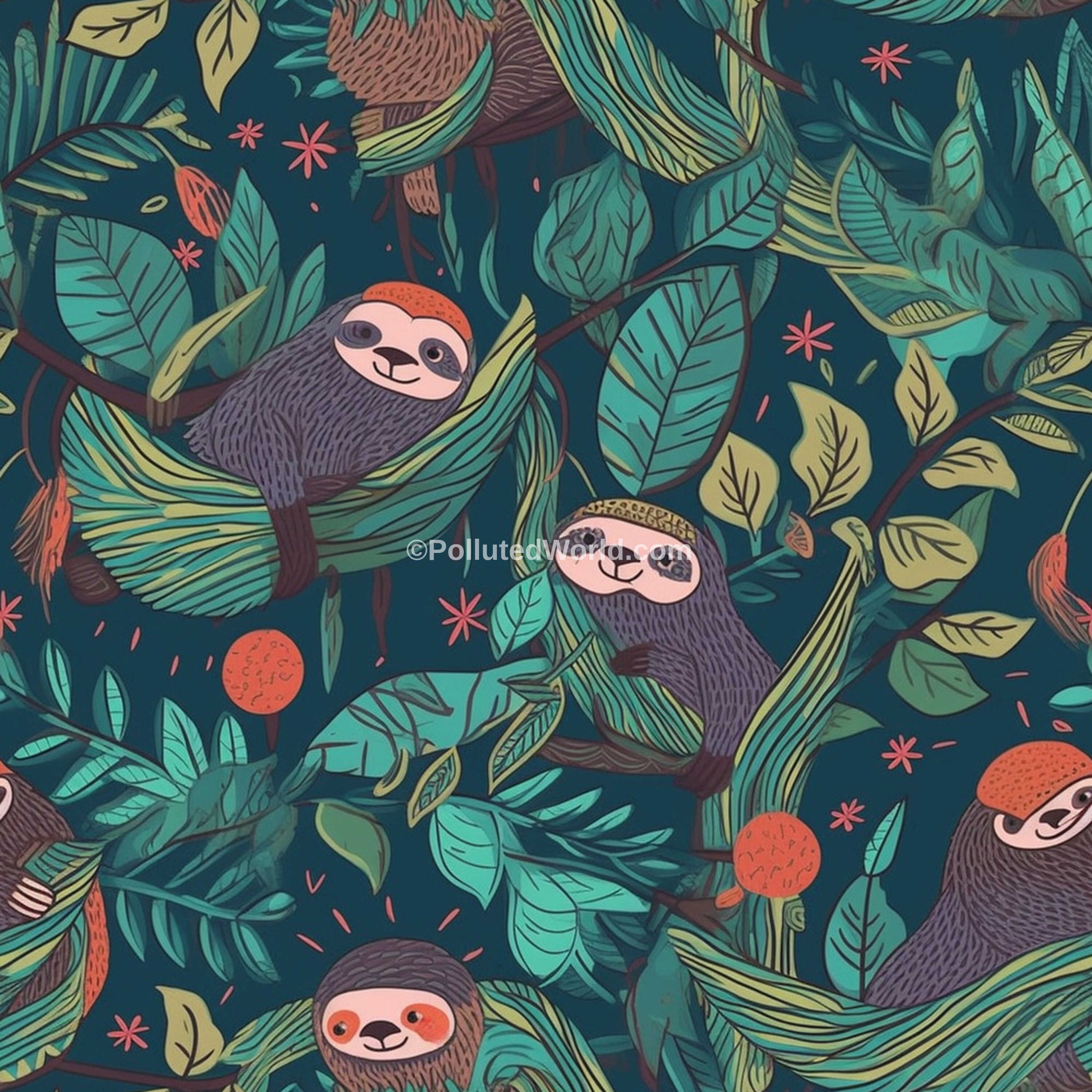 Jungle Sloth 3 Seamless Pattern Digital Paper Image - Etsy