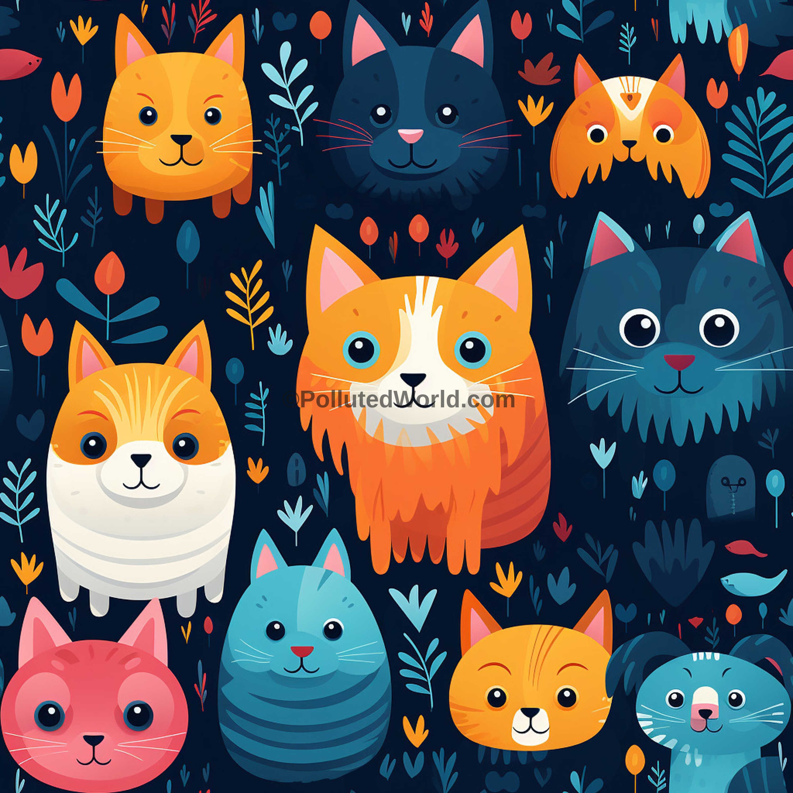 Cartoon Cat Abstract 5-pack 1 Seamless Pattern Digital Paper - Etsy