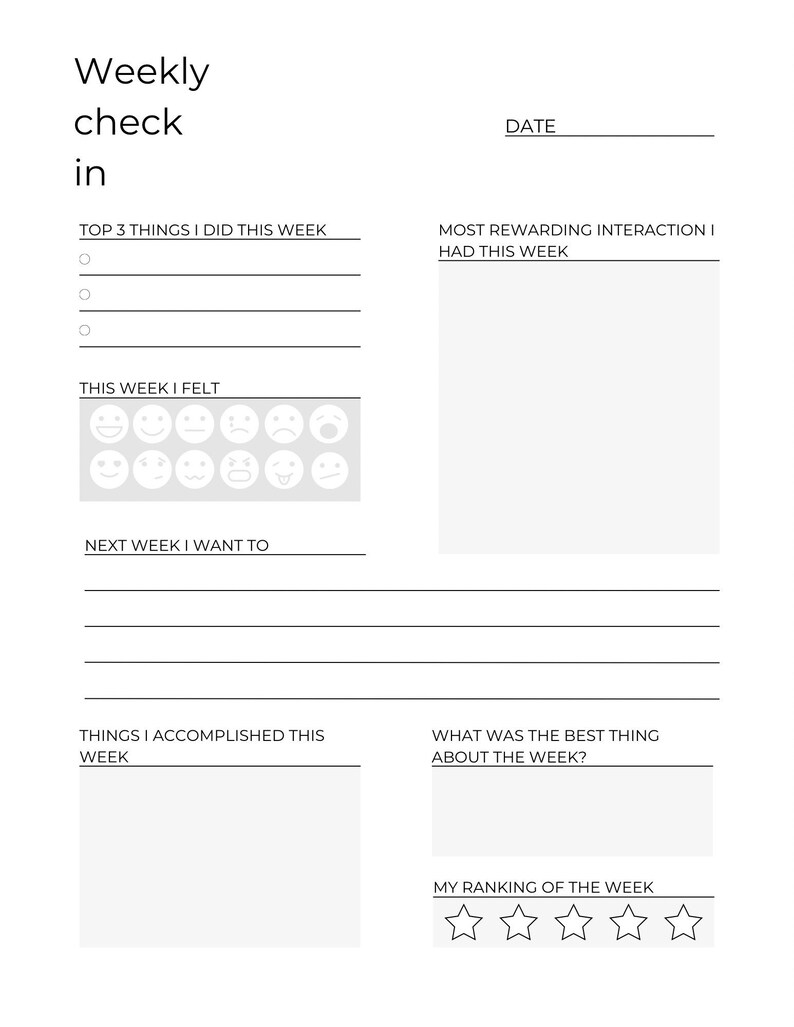 Weekly Check in Sheet - Etsy