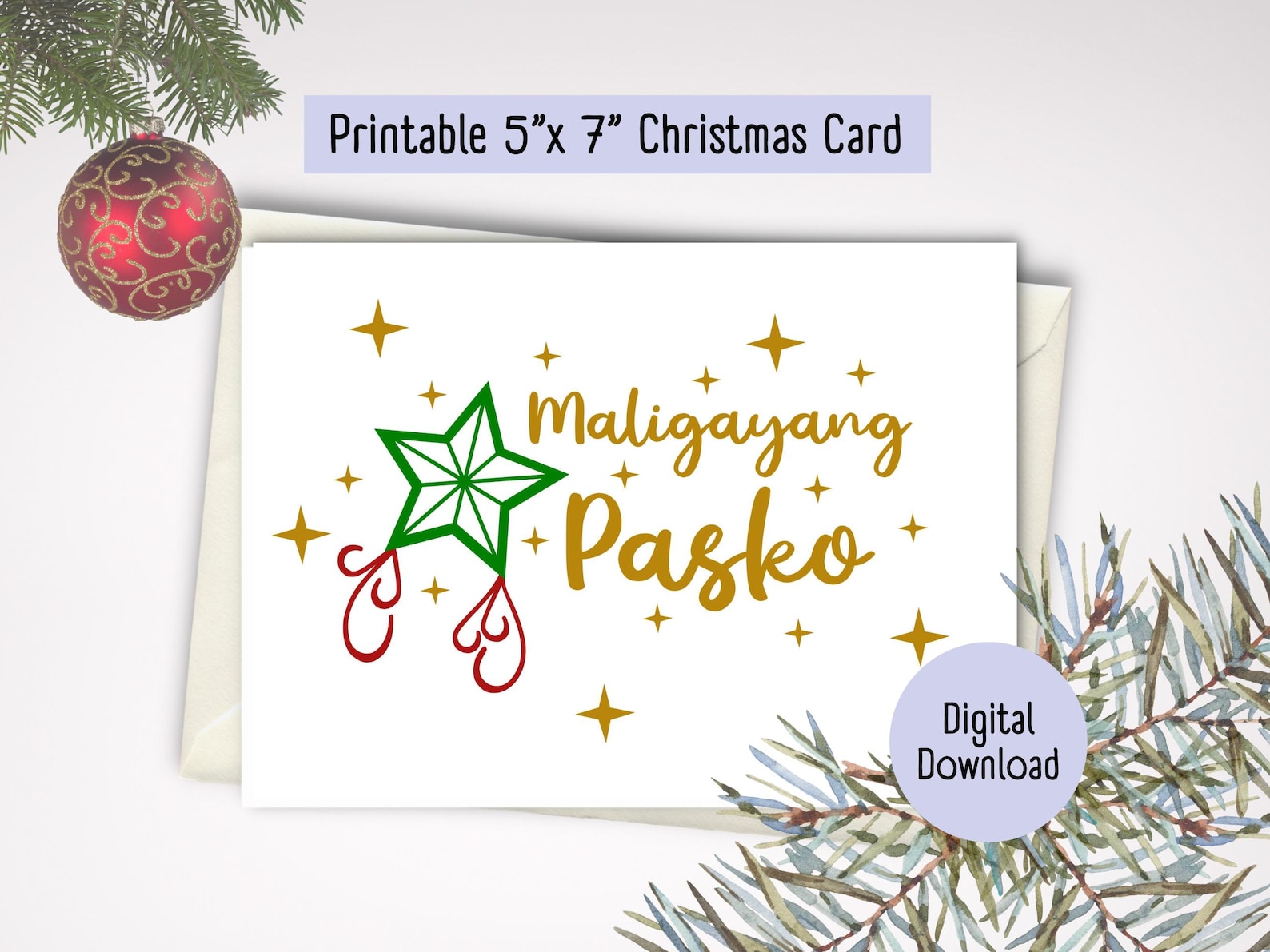 Printable Christmas Card | Maligayang Pasko Printable Card | 5"x7 ...