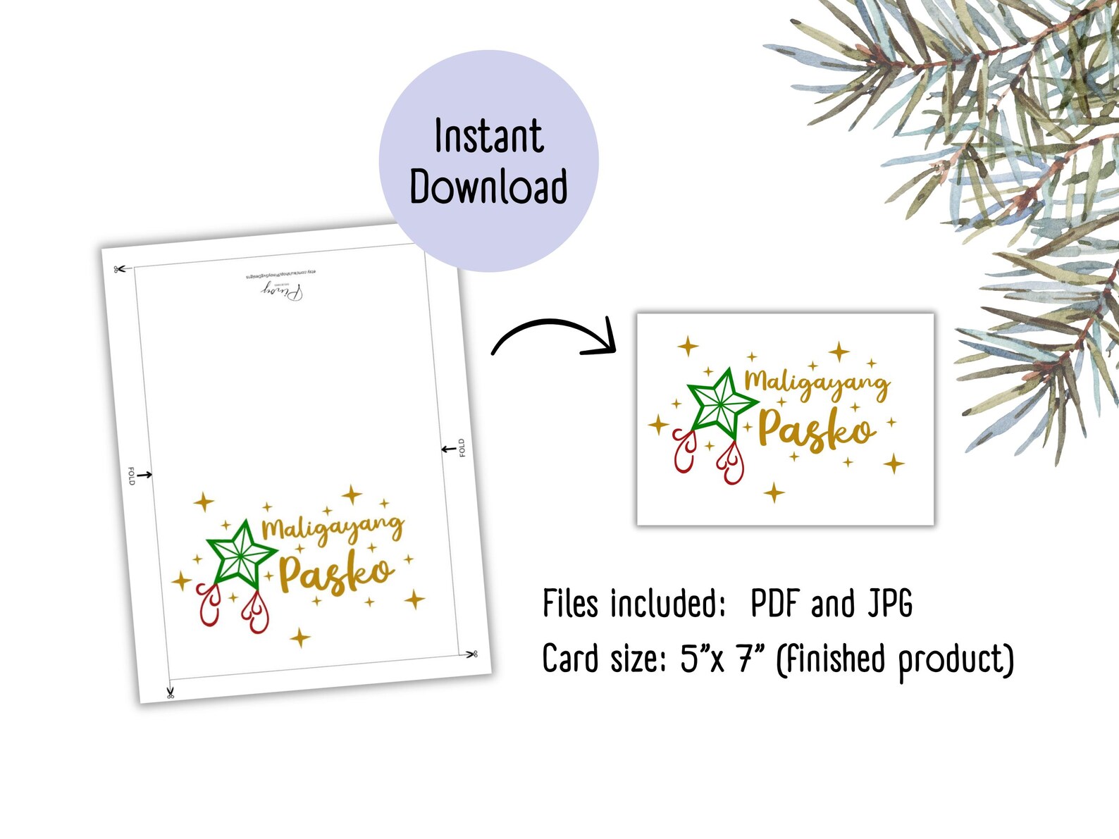 Printable Christmas Card Maligayang Pasko Printable Card 5x7 Printable ...