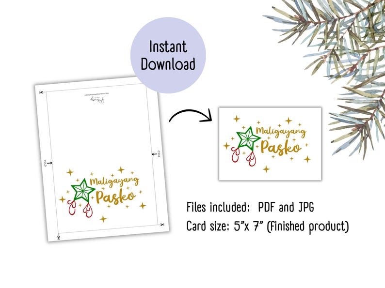 Printable Christmas Card Maligayang Pasko Printable Card 5x7 Printable ...