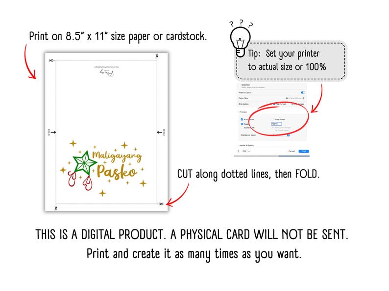 Printable Christmas Card Maligayang Pasko Printable Card 5x7 Printable ...