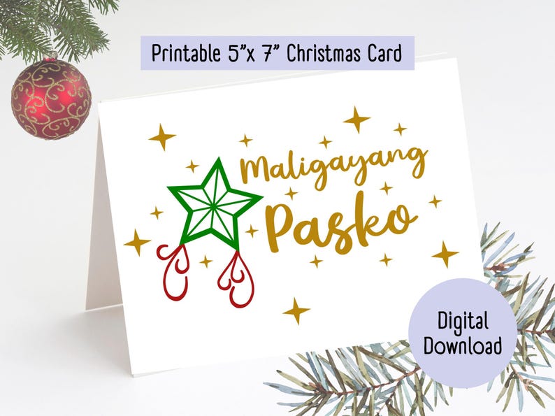 Printable Christmas Card Maligayang Pasko Printable Card 5x7 Printable ...