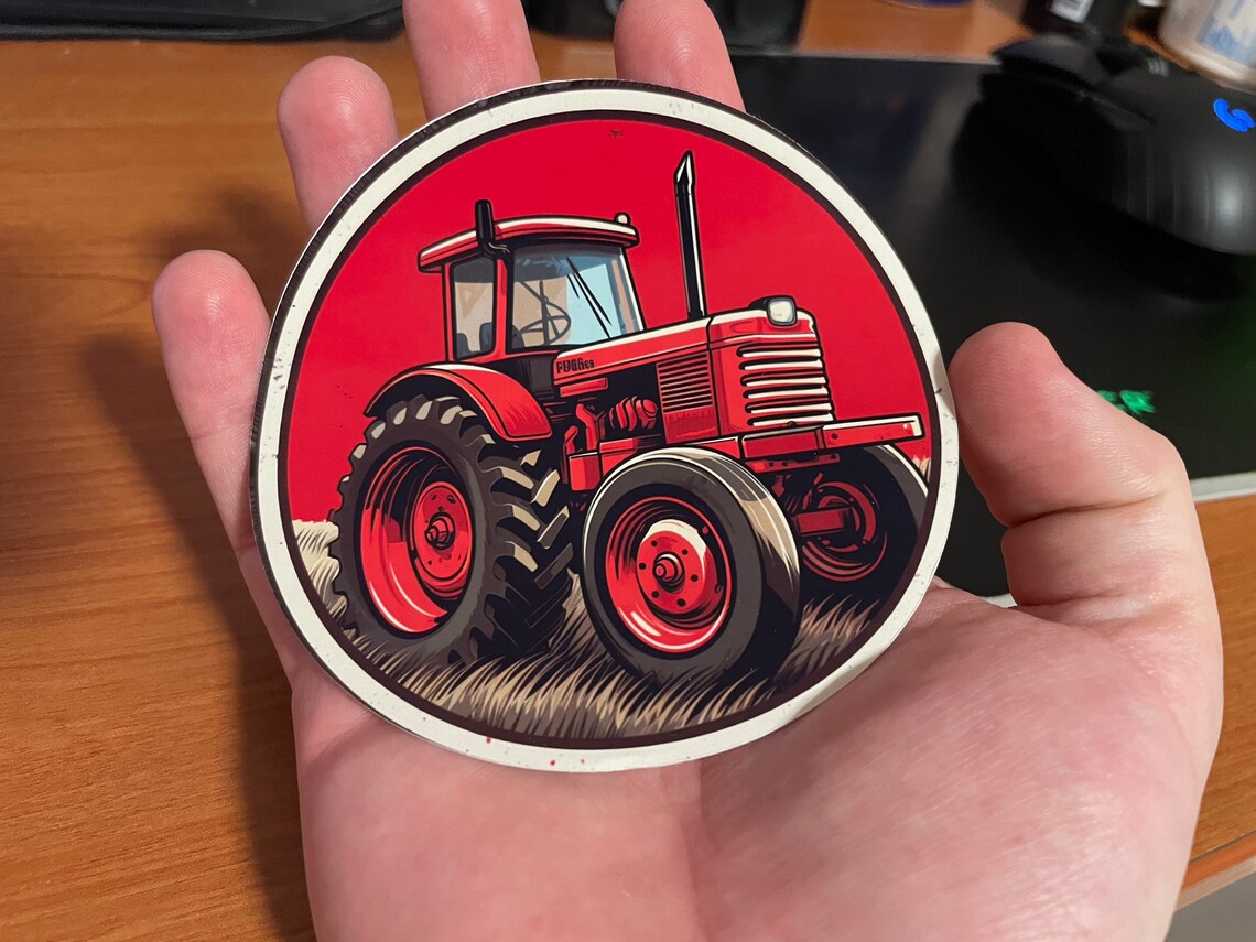 Circular Red Tractor Sticker - Etsy