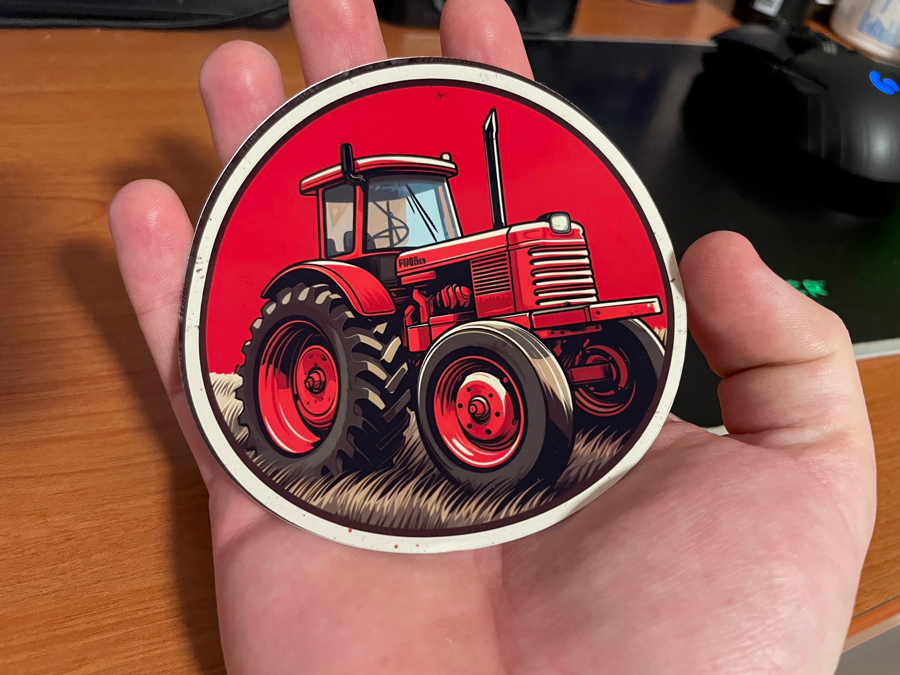 Circular Red Tractor Sticker - Etsy