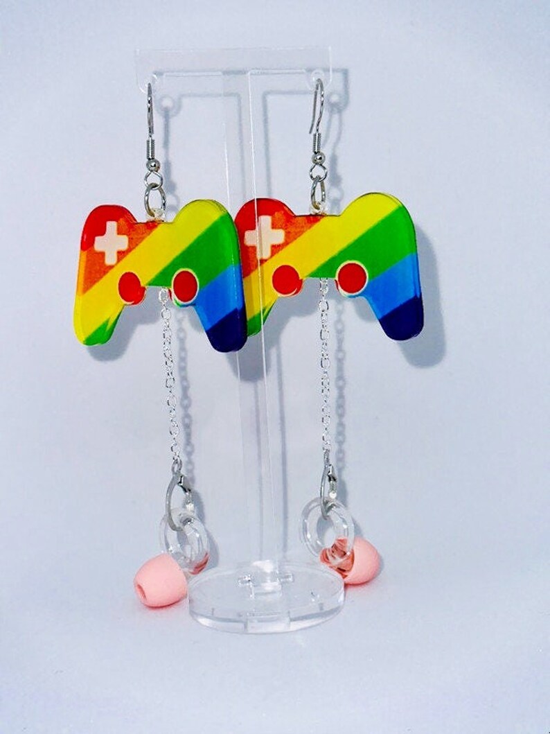 Rainbow Video Game Controller Loop Earplug/airpod Holder Earrings - Etsy