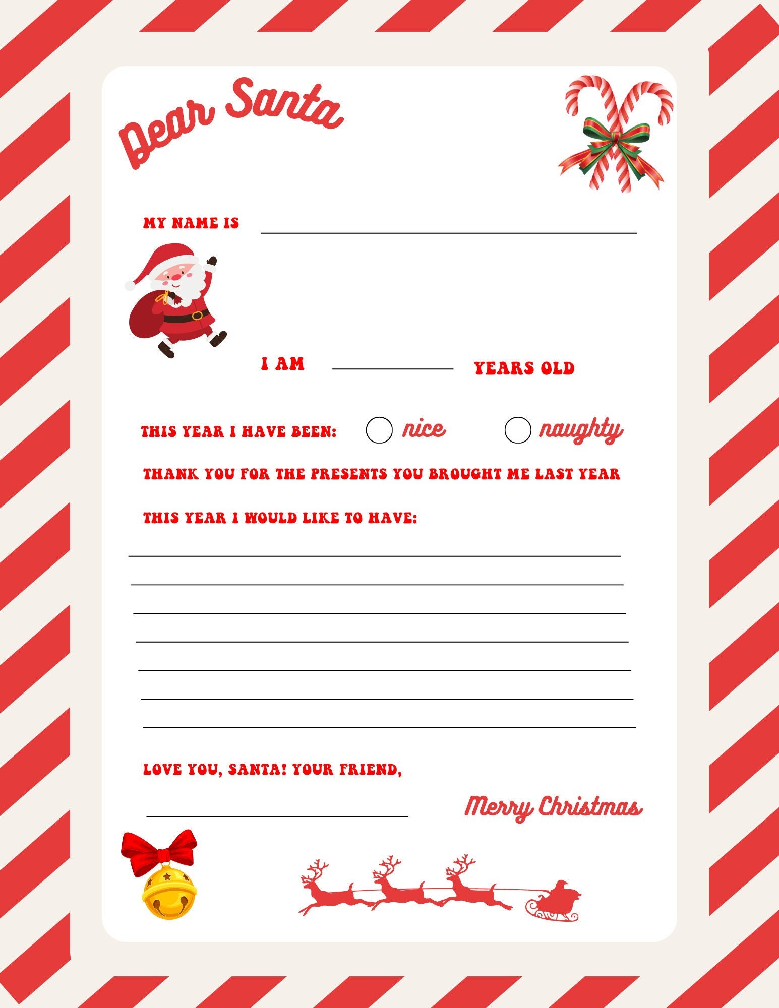 Dear Santa Wish List, Letter to Santa, Printable Letter to Santa ...