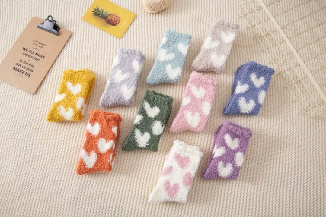 Warm and Fuzzy Heart Socks, Cute Design Socks, Soft Fleece Socks, Cozy ...