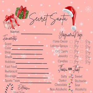 Secret Santa Questionnaire - Etsy
