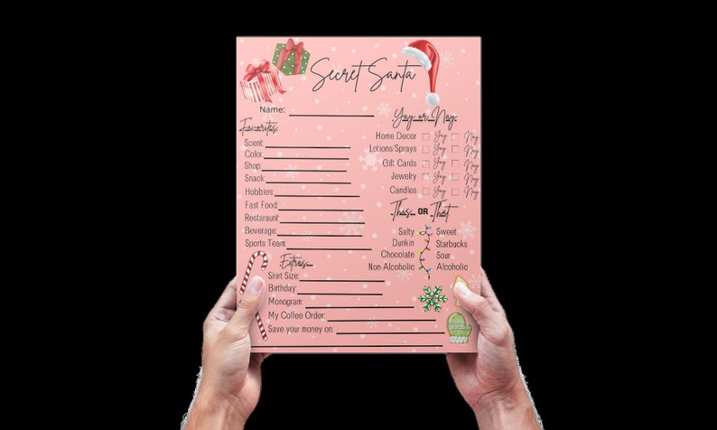 Secret Santa Questionnaire - Etsy