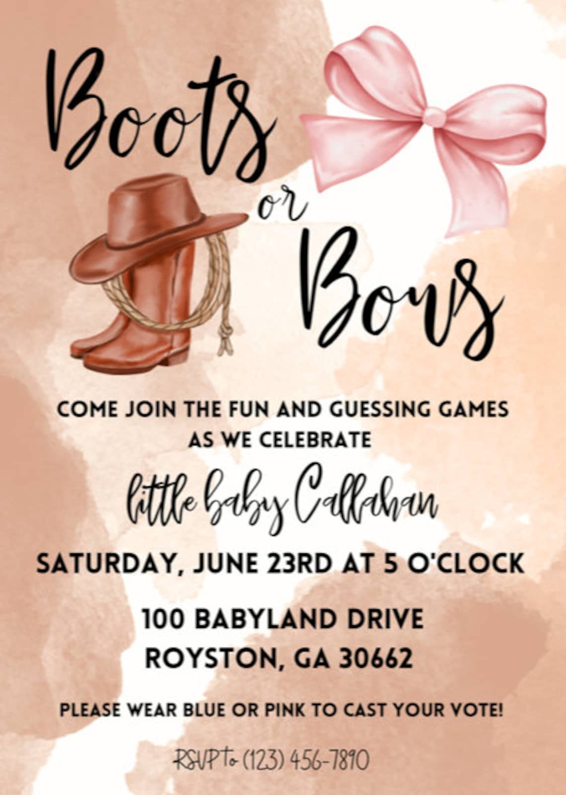 Boots or Bows Gender Reveal Invitation - Etsy