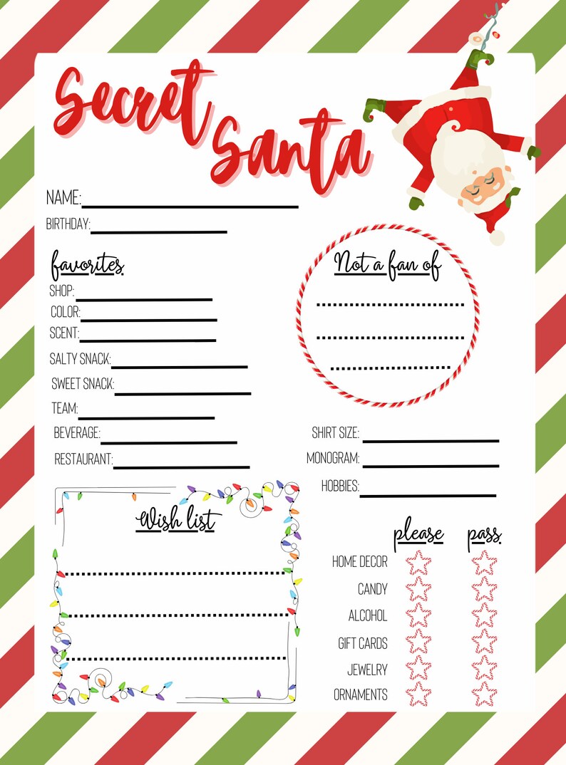 Secret Santa Questionnaire - Etsy