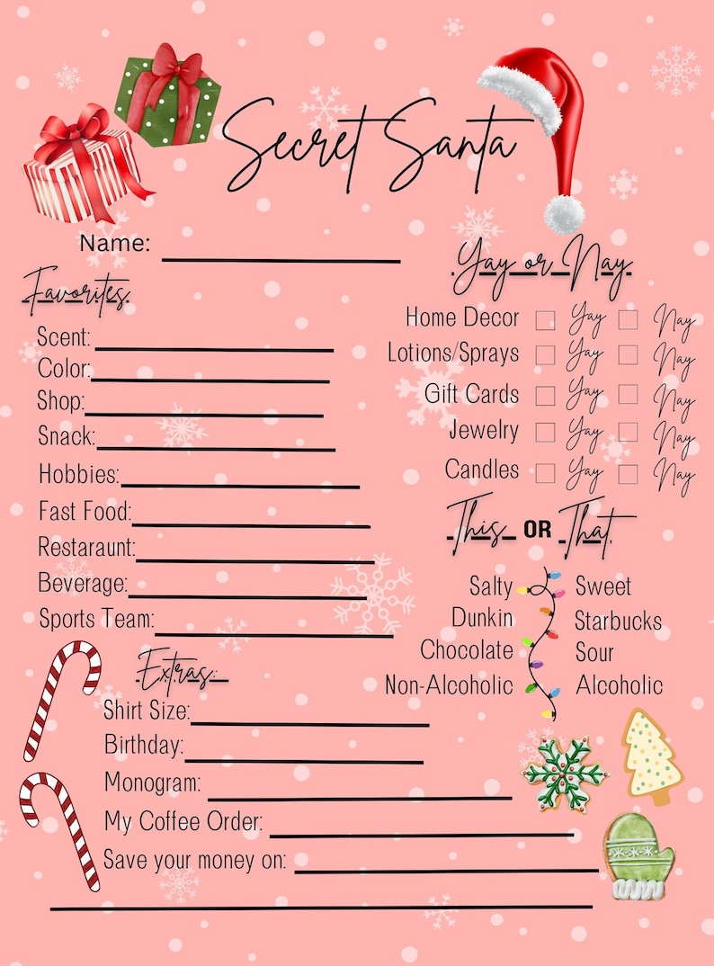 Secret Santa Questionnaire - Etsy