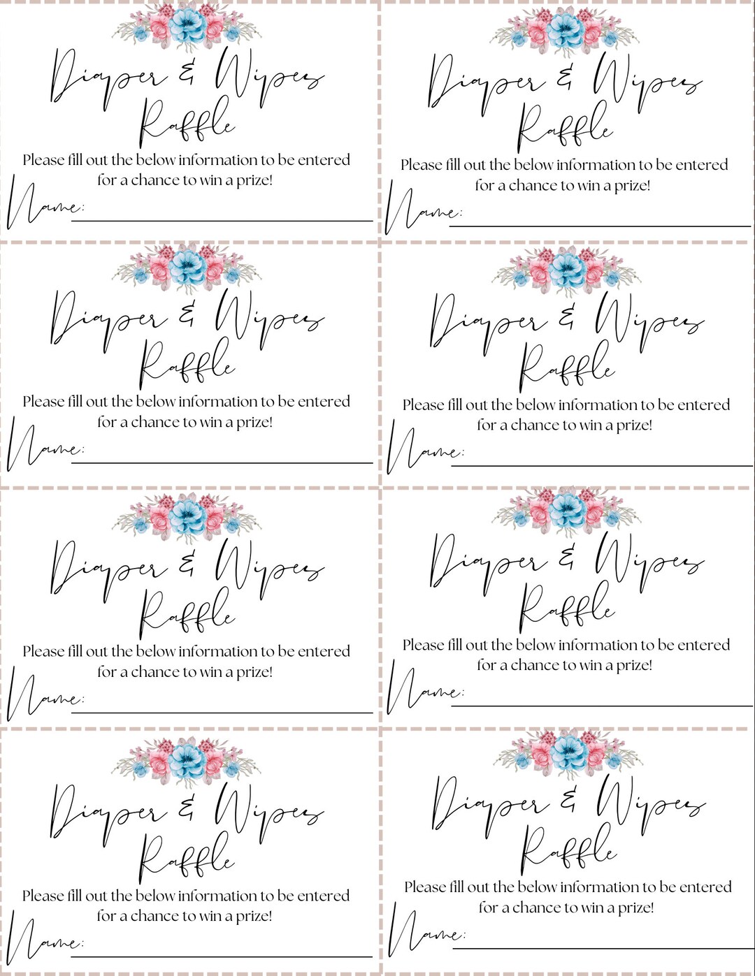Diaper and Wipes Raffle Tickets - Etsy