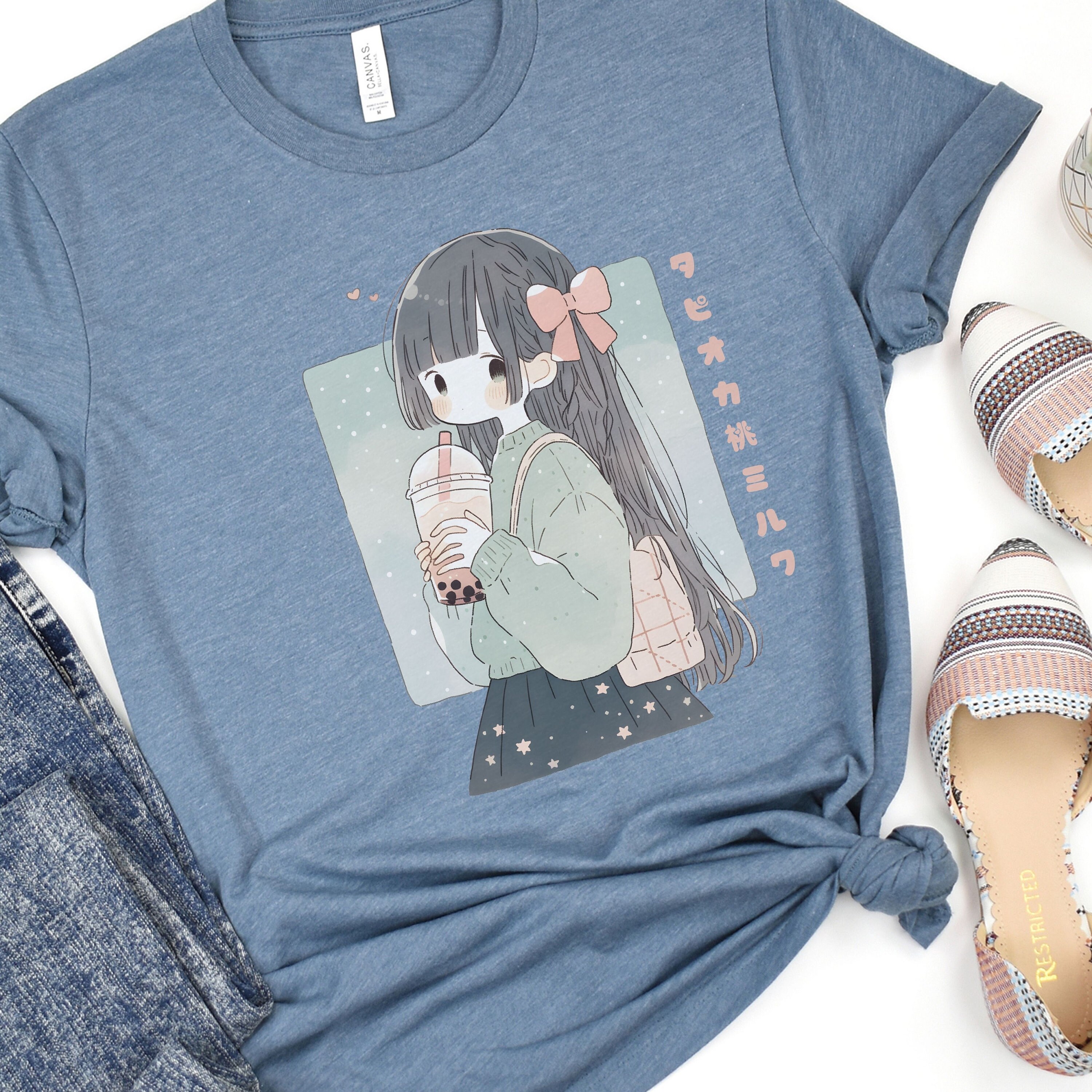 Peach Boba Tea Anime Girl T-shirt, Kawaii Bubble Milk Tea Shirt, Cute ...