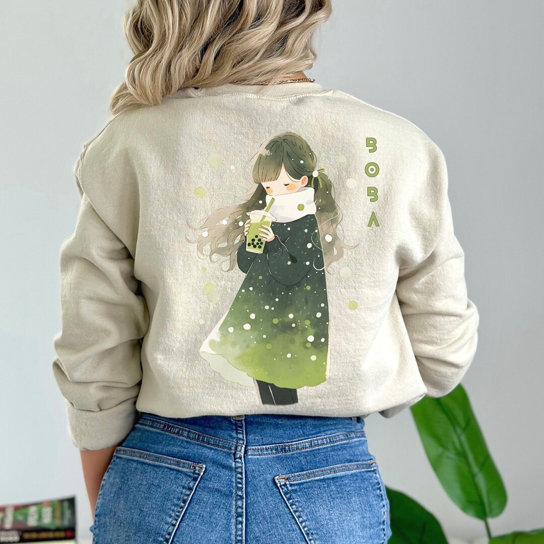 Matcha Boba Tea Anime Girl Sweatshirt Cute Bubble Milk Tea - Etsy