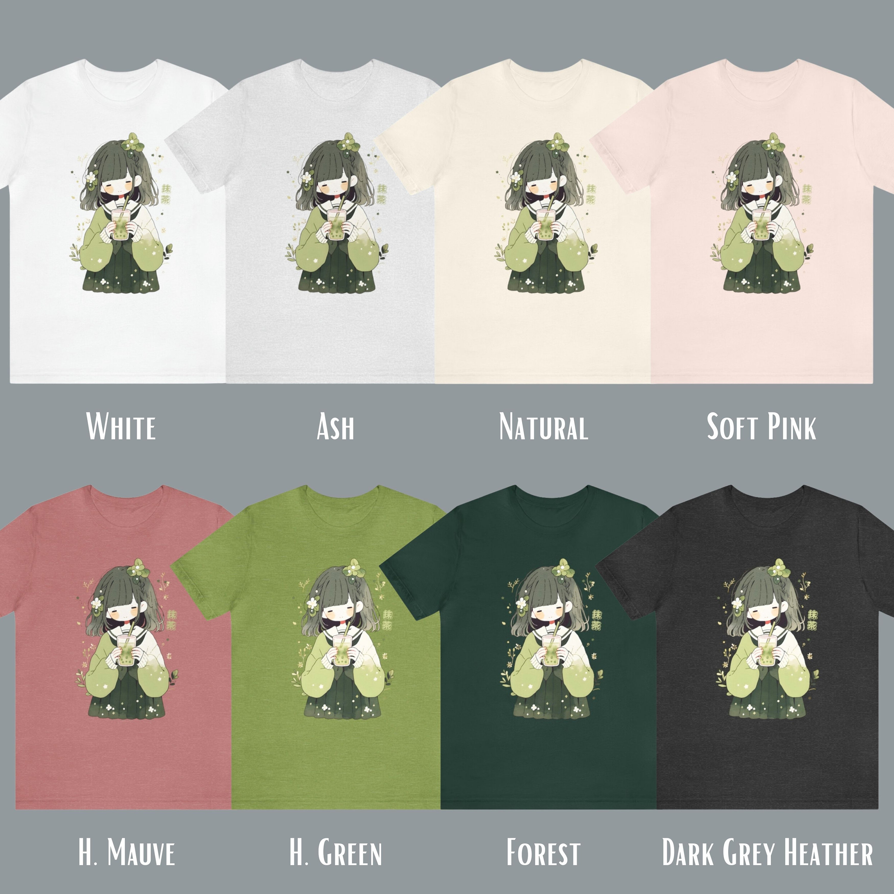 Matcha Green Tea Boba T-shirt, Kawaii Bubble Milk Tea Anime Girl Shirt ...