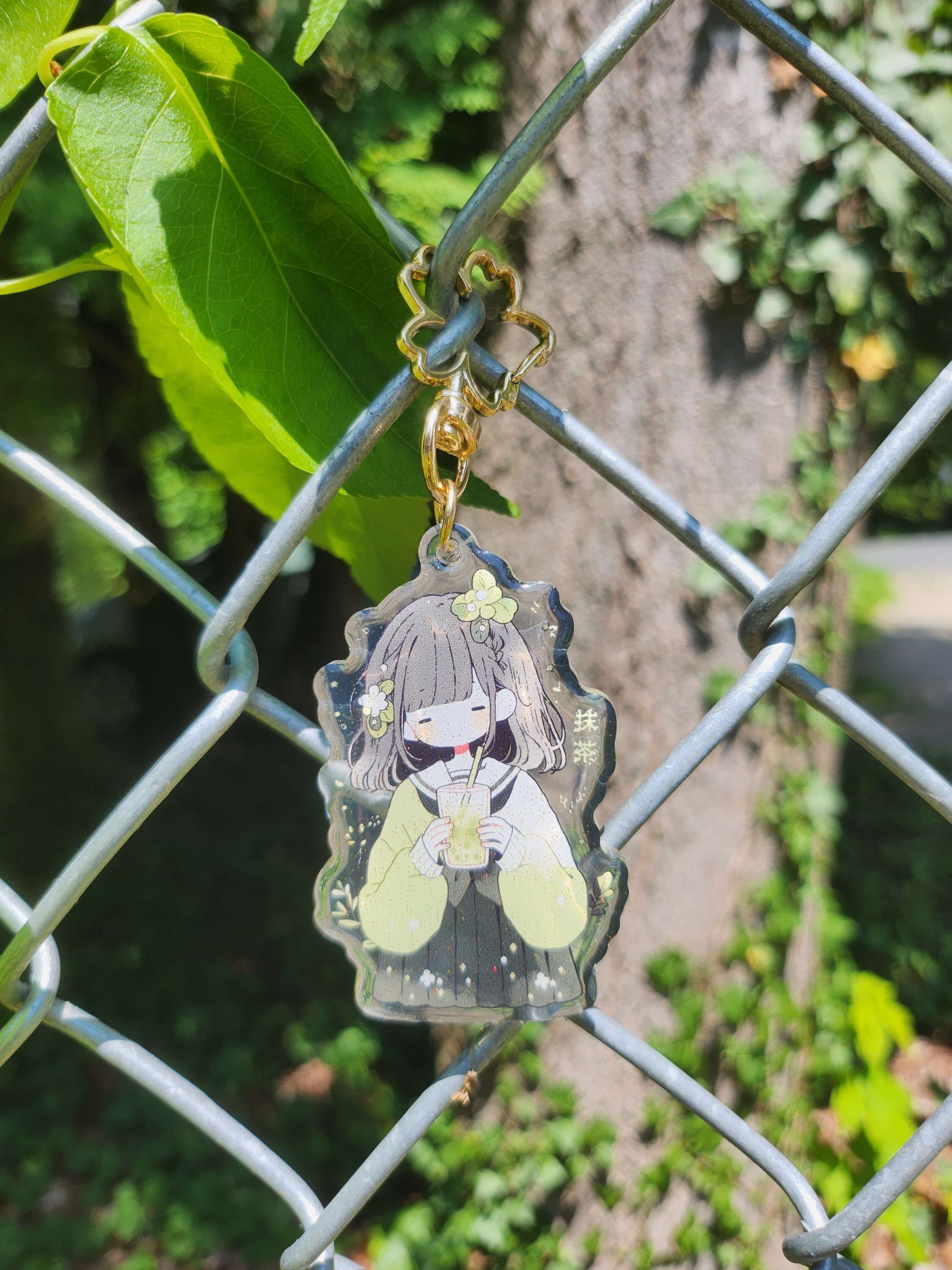 Matcha Green Tea Key Chain, Cherry Blossom Clip, 2.5 Glitter Charm ...