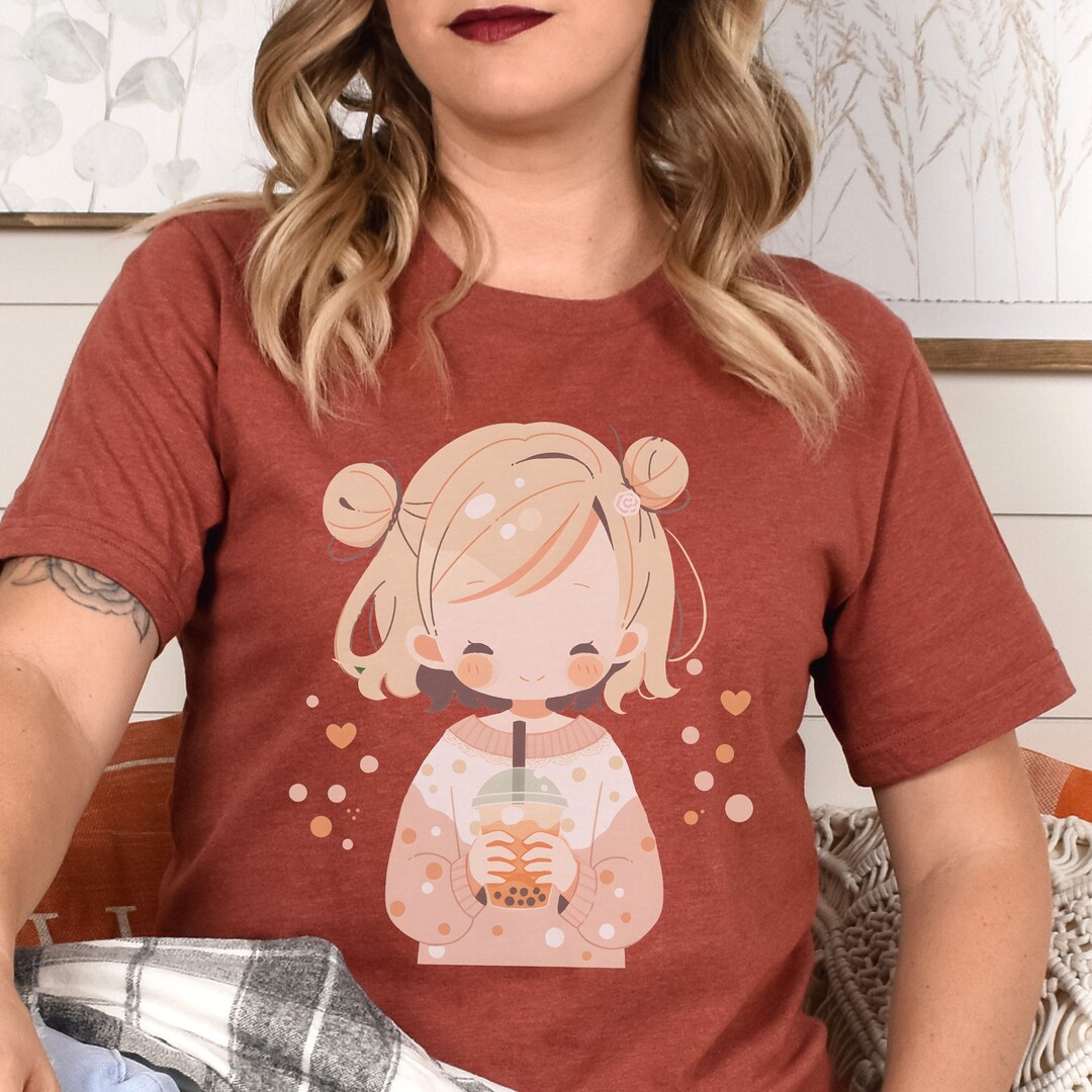 Thai Bubble Milk Tea Anime Girl T-shirt, Kawaii Boba Shirt, Japanese ...